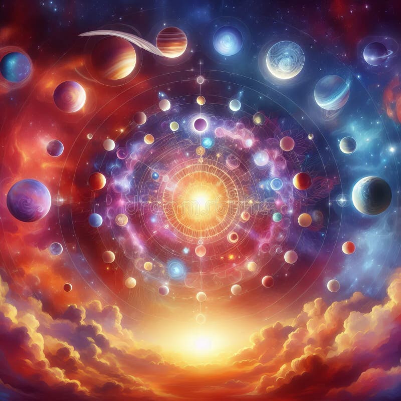 Celestial Harmony Celestial Bodies in Perfect Alignment Creating Stock Illustration ...