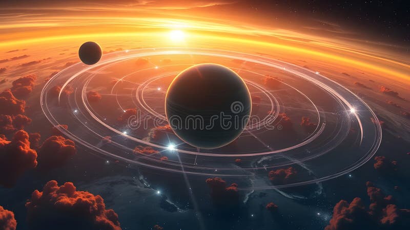 Celestial Harmony Cosmic Planetary Alignment in Glowing Orbits Stock ...