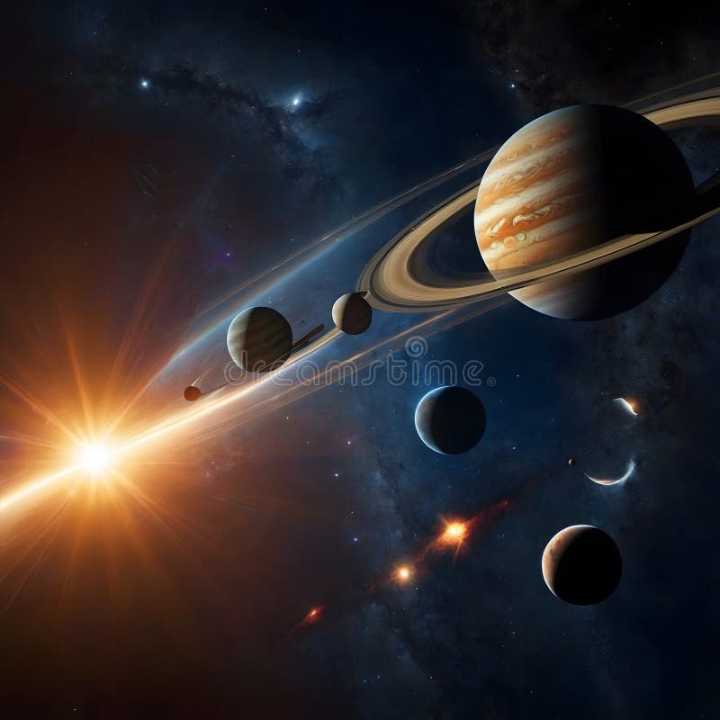 Celestial Harmony: a Dramatic Planetary Alignment Under a Glowing Sun ...