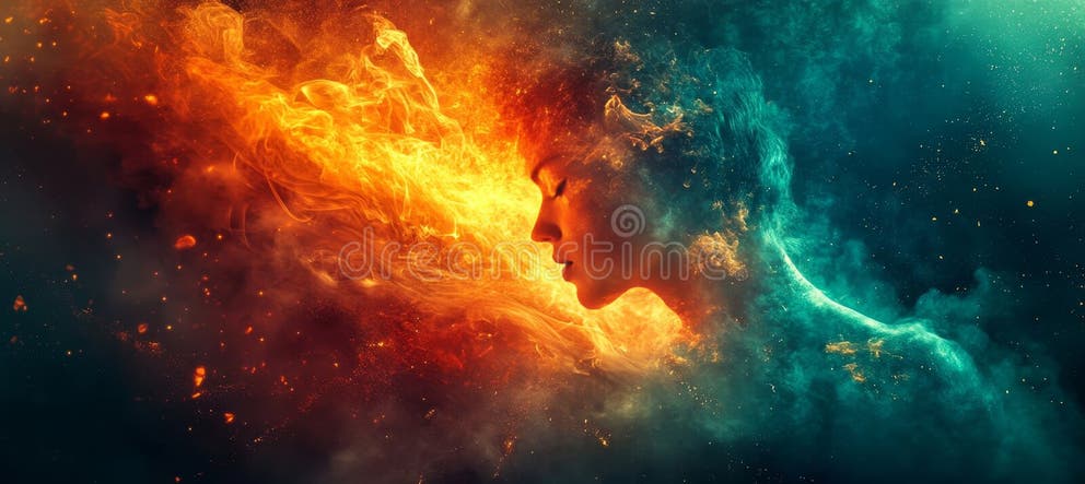 Celestial Harmony Female Profile Emerging from Intertwined Cosmic Fire ...