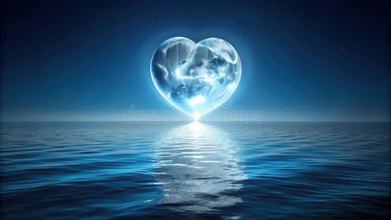 Celestial Heart Moon Reflecting on Tranquil Ocean Waters. Generative AI ...