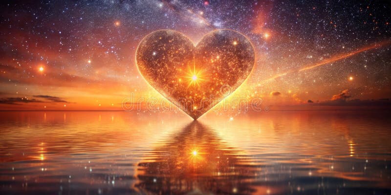 Celestial Heart Reflecting on Tranquil Waters at Sunset. Generative AI ...