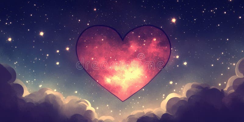 Celestial Heart Romantic Galaxy Heart Shaped Nebula in Night Sky with ...