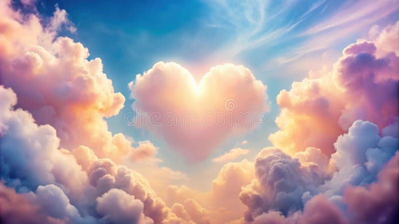 Celestial Heart a Serene Panorama of Dreamlike Clouds and Radiant ...