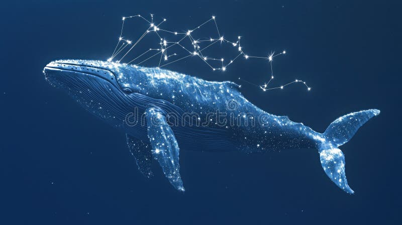 Celestial Humpback Whale with Star Constellations in Deep Blue Ocean ...
