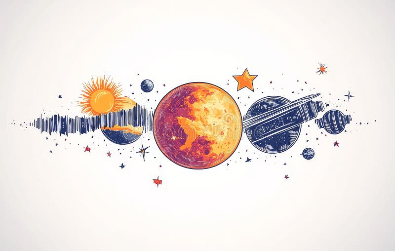 Celestial Icons Set Containing Linear Style Astronomy and Space Themed ...