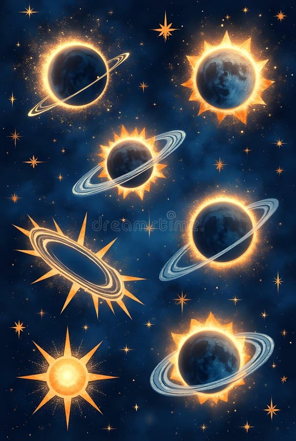 Sun Eclipse Blue Color Fire Dark Background Vector Moon Design Style ...