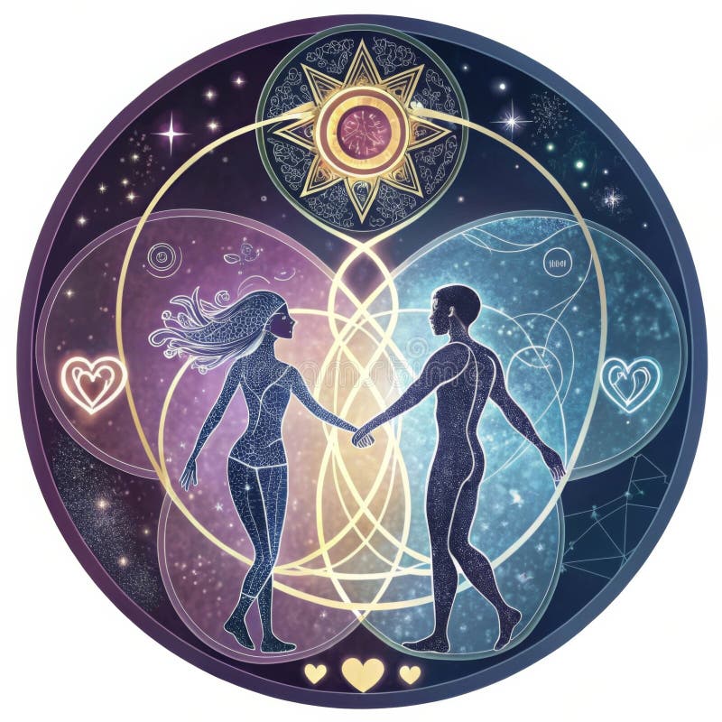 Celestial Illustration of Two Interconnected Figures Holding Hands ...