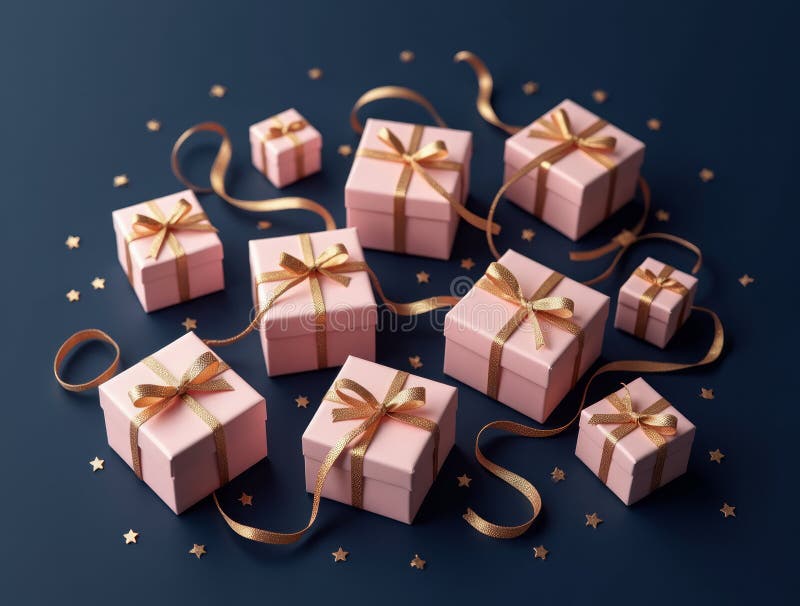 Celestial-Inspired Gift Box Arrangement in Pastel Pink and Gold Stock ...