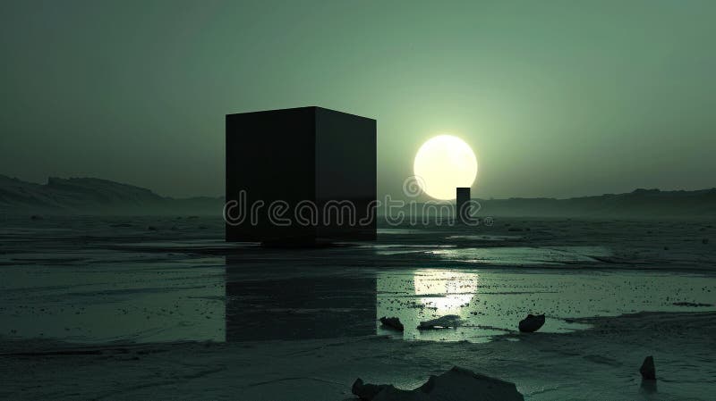 Celestial Intersection: Moonlit Cube in the Night Sk Stock Image ...