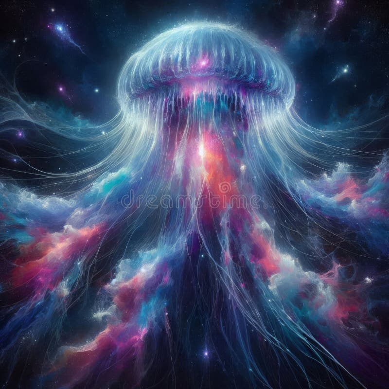 Celestial Jellyfish in Deep Blue Universe Stock Illustration ...