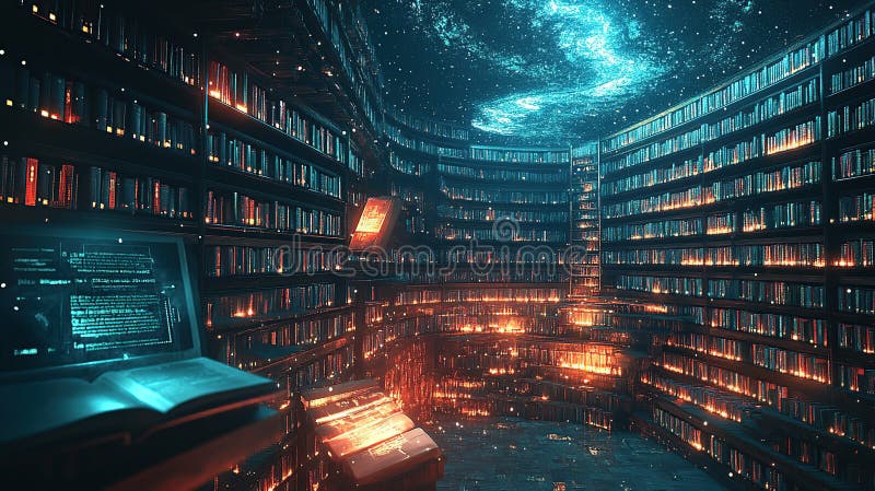 Celestial Library: a Digital Oasis of Knowledge Stock Illustration ...