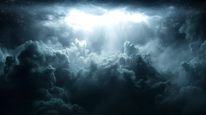 Celestial Light Breaking through Dark Clouds, Night Sky, Hope ...