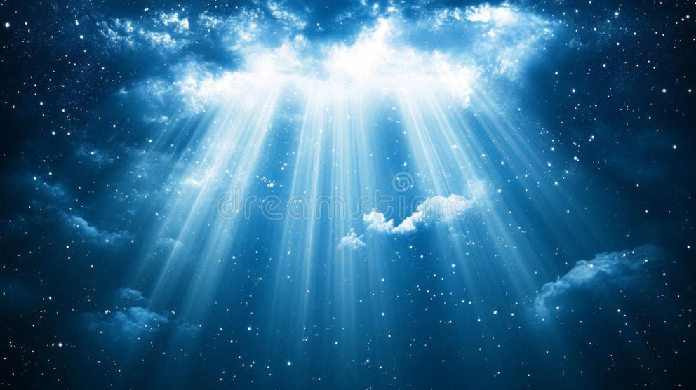 Celestial Lights Beam through Night Sky Clouds Stock Illustration ...