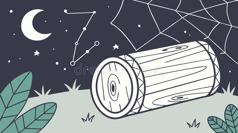 Celestial Log Under a Crescent Moon with Glowing Constellations, Vector ...