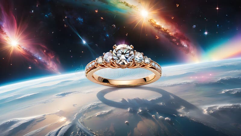 Celestial Love: Wedding Ring with a Cosmic Universe Background Stock ...