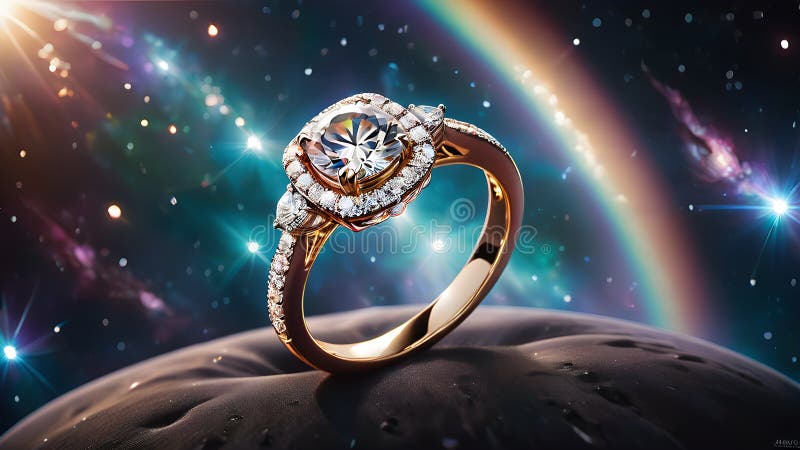 Celestial Love: Wedding Ring with a Cosmic Universe Background Stock ...
