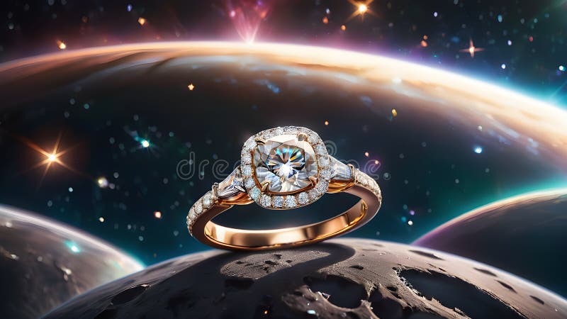 Celestial Love: Wedding Ring with a Cosmic Universe Background Stock ...