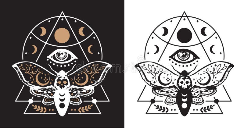 Celestial Lunar Death Moth with Third Eyes Stock Vector - Illustration ...