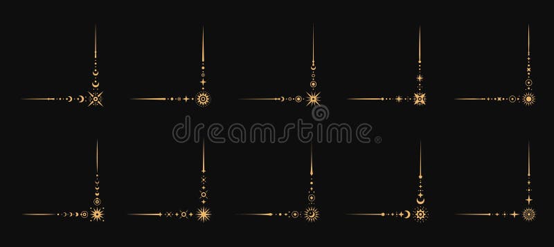 Celestial Magic Esoteric Border Corners Vector Set Stock Illustration ...