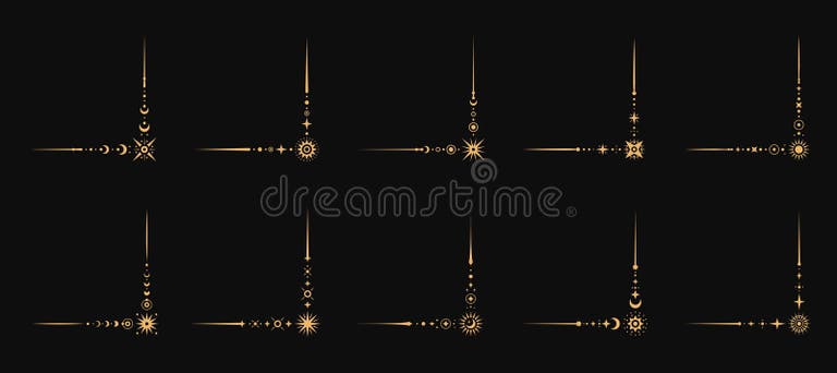 Celestial Magic Esoteric Border Corners Vector Set Stock Illustration ...