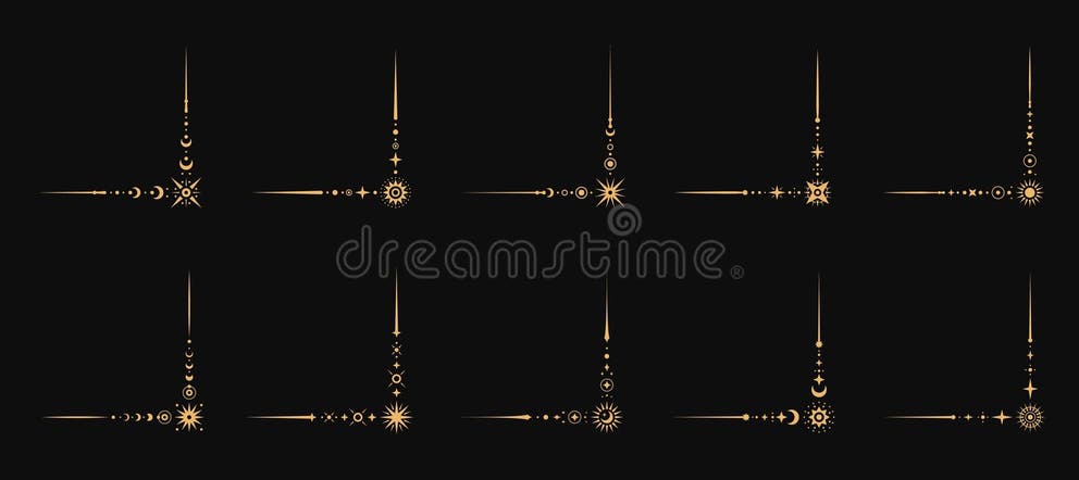 Celestial Magic Esoteric Border Corners Vector Set Stock Illustration - Illustration of corner ...