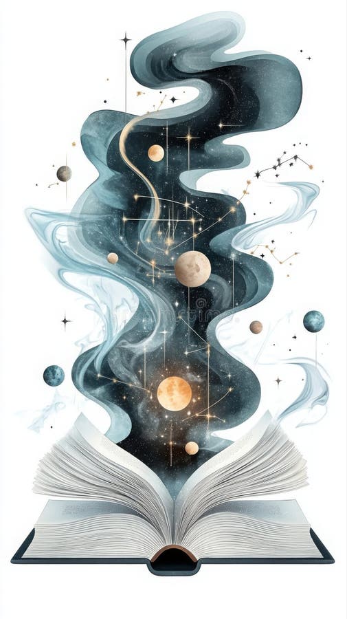 Celestial Magic Flows from an Ancient Book in a Starry Void. Generative ...