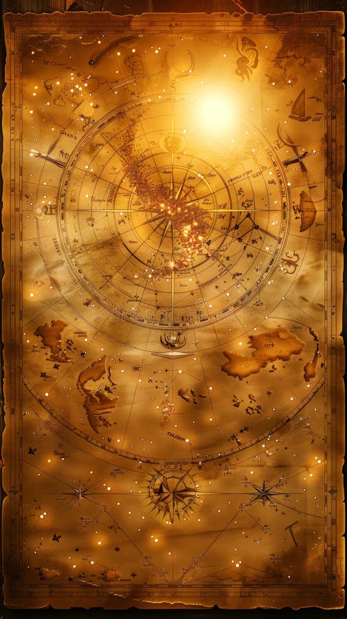 Celestial Map with Golden Glow, Depicting Stars and Constellations ...