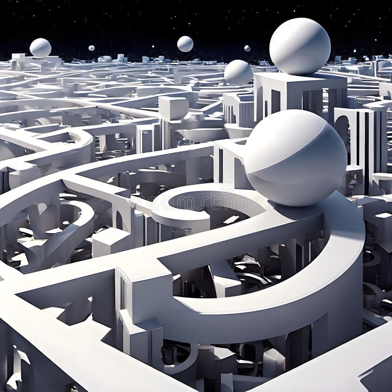 Lunar Labyrinths: Orbiting Spheres Over Infinite Paths Stock ...