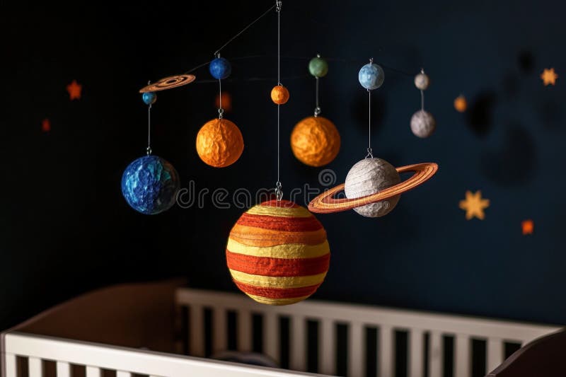 Celestial Mobile Featuring Colorful Planets Suspended in a Nursery ...