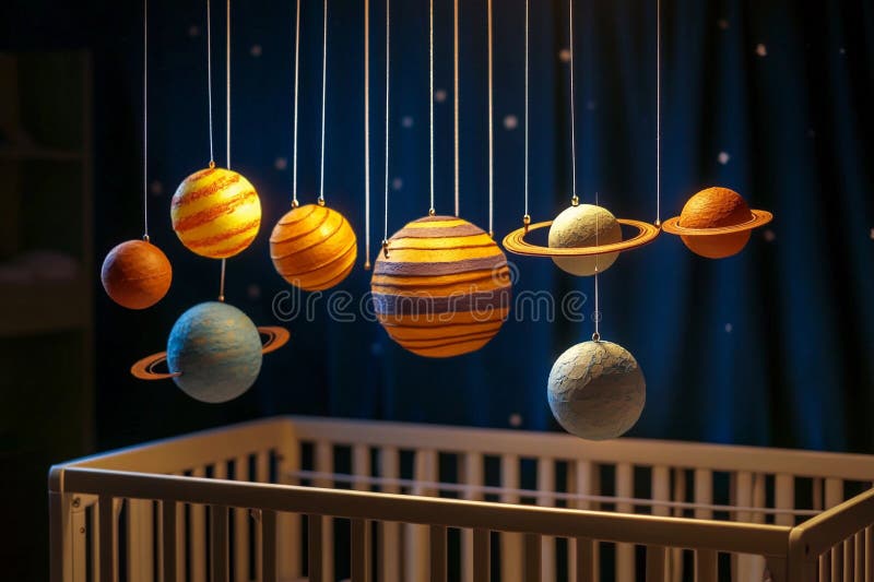 Celestial Mobile Featuring Colorful Planets Suspended in a Nursery ...
