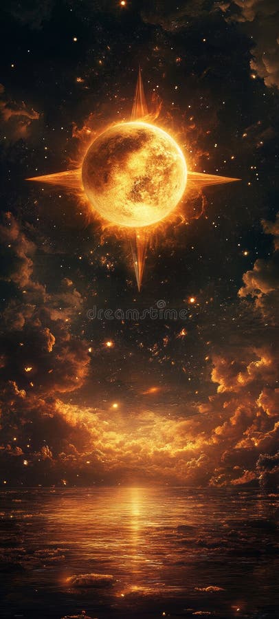 Celestial Montage: Sun, Moon, Seven-Pointed Star, Beautiful Lighting ...