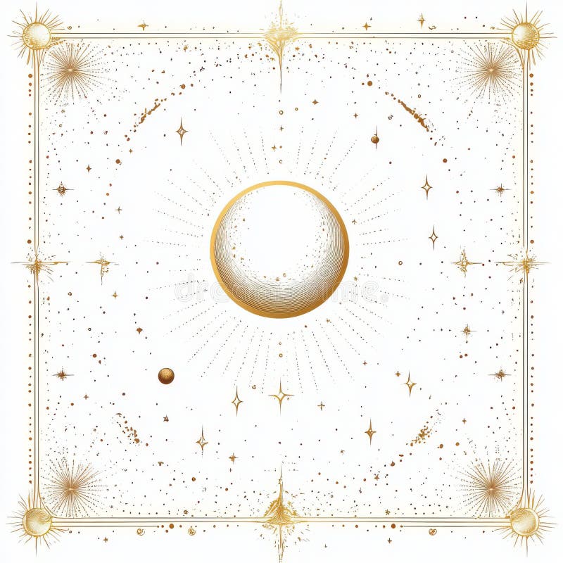 Celestial Moon Gold Stars Cosmic Art Isolated on White Background Stock ...