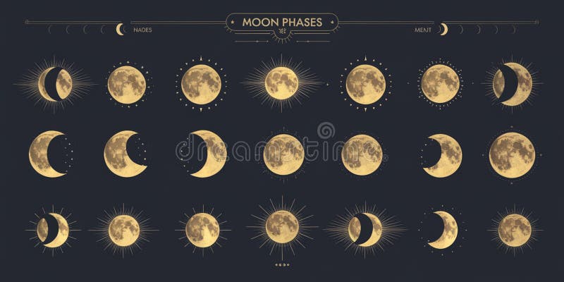 Celestial Moon Phases Chart Golden Lunar Cycle Illustration Astrology ...