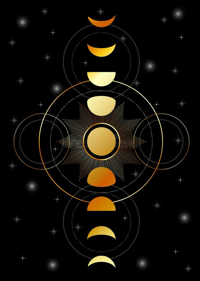 Celestial Moon Phases Stars and Galaxy in Gold Stock Vector ...