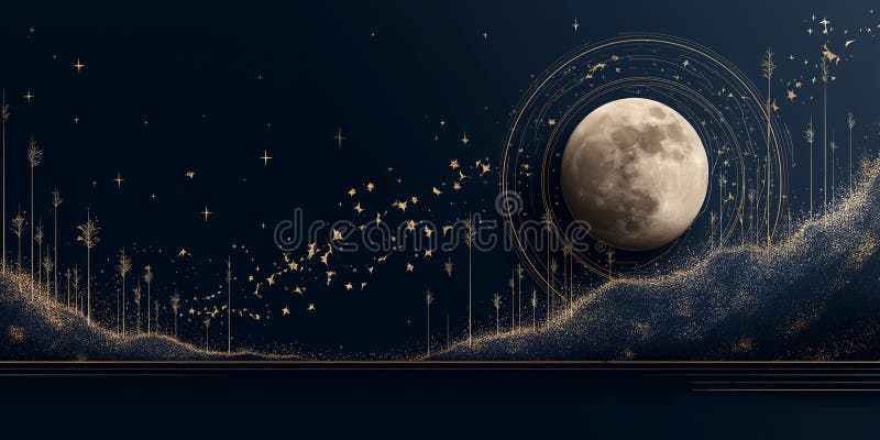 Celestial Moonlit Forest stock illustration. Illustration of ...