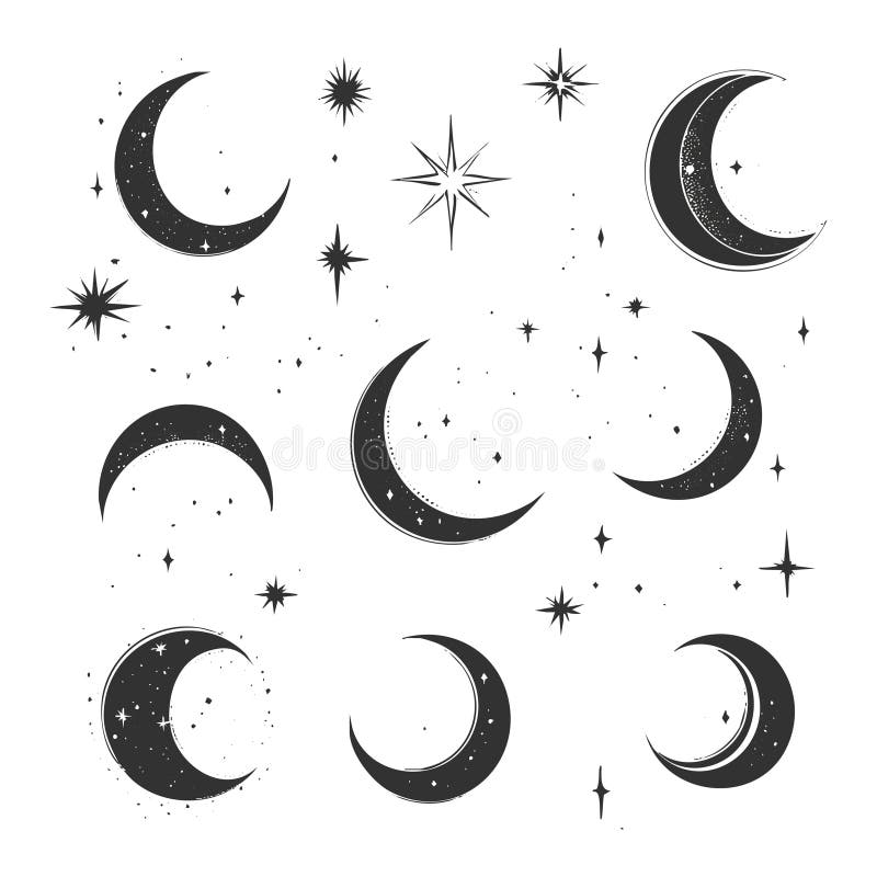 Celestial Moons and Stars Pattern: Vintage Cosmic Night Sky Design ...