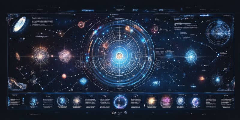 Celestial Navigation Chart with Glowing Symbols in Navy and Silver Stock Illustration ...