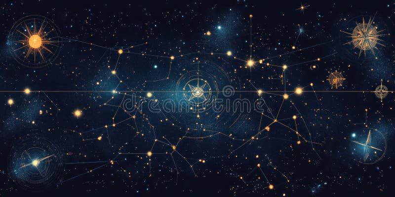 Celestial Navigation Chart with Glowing Symbols in Navy and Silver ...