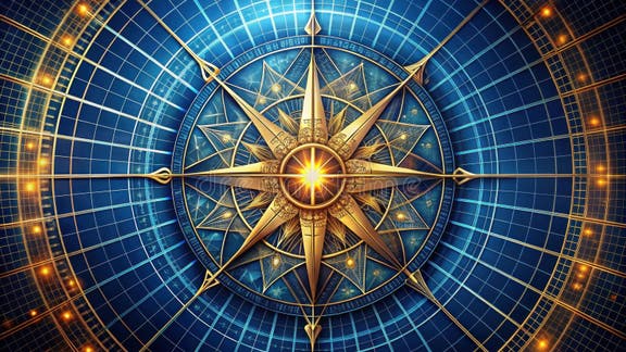 A Celestial Navigation Device Intricate Golden Compass Rose within a ...