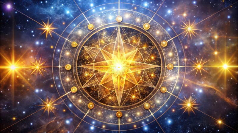 Celestial Navigation a Golden Star Compass in a Cosmic Wheel of Light ...