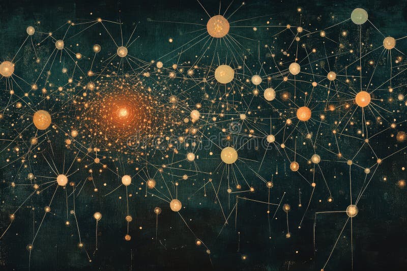Celestial Network a Cosmic Interconnection of Lights Stock Illustration ...