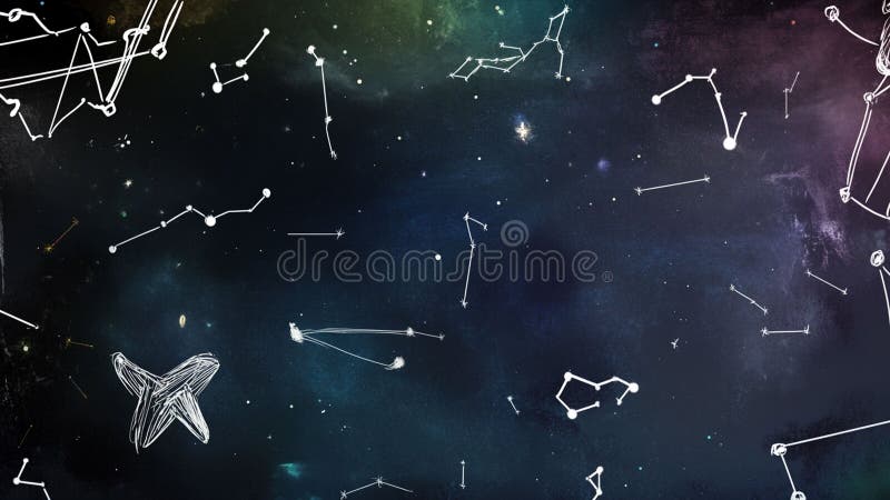Celestial Night Sky Hand Drawn Constellations on Dark Galaxy Background ...