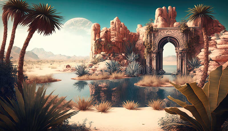 Celestial Oasis - a Heavenly Landscape Stock Illustration ...