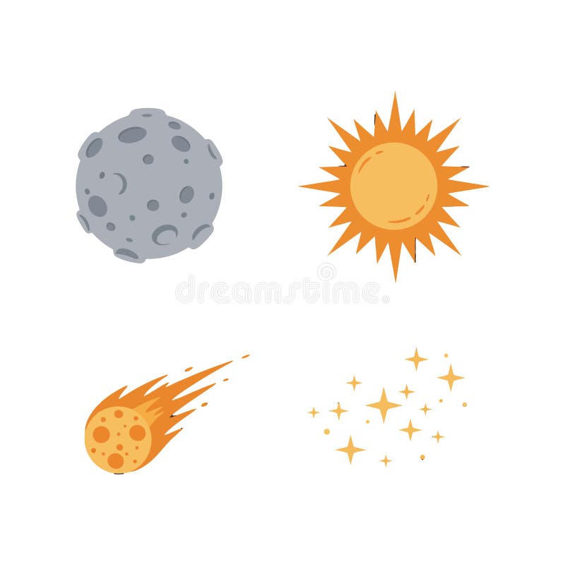 Celestial Objects Flat Design Style with Sun Moon Meteor and Stars ...
