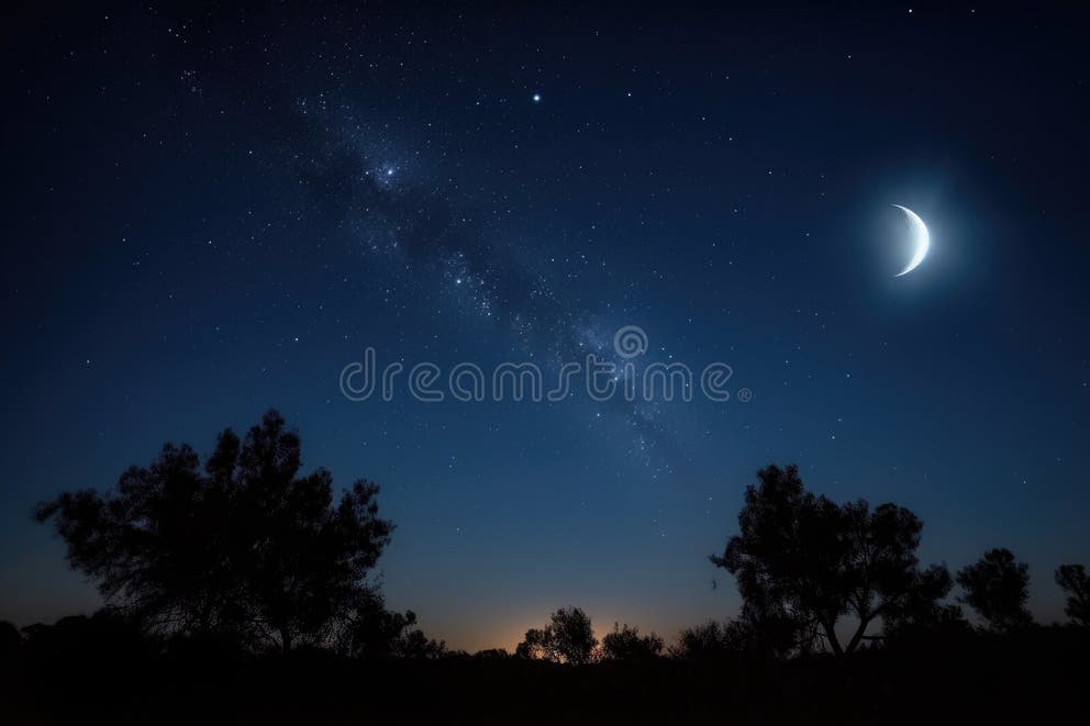 Celestial Objects in the Night Sky, with a View of the Moon and Stars ...
