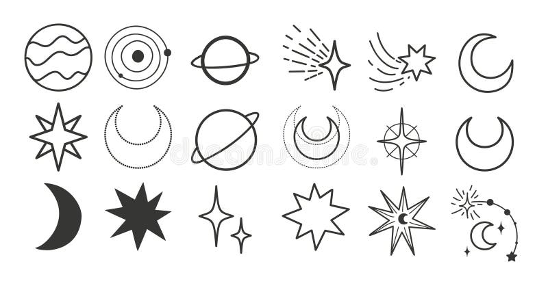 Celestial Objects Set. Moon, Sun, Stars, Planets, Clouds Stock Vector ...