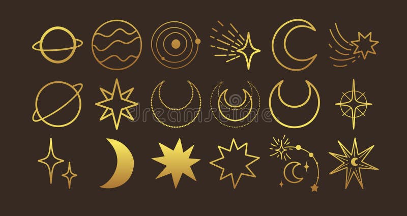 Celestial Objects Set. Moon, Sun, Stars, Planets, Clouds Stock Vector ...