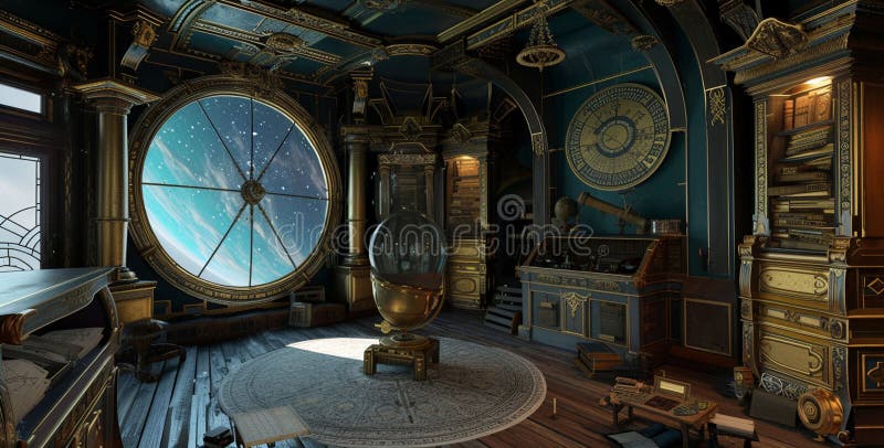 A Celestial Observatory with Ancient Telescopes, Star Charts, and ...