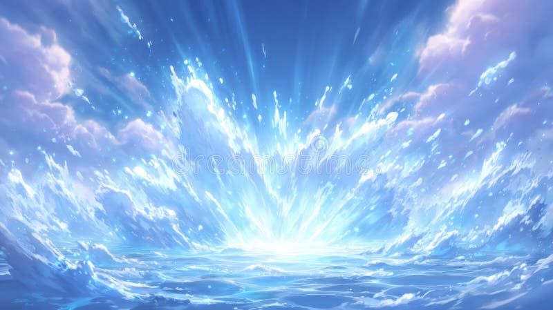 Celestial Ocean Horizon with Magical Light Burst Stock Photo - Image of ...